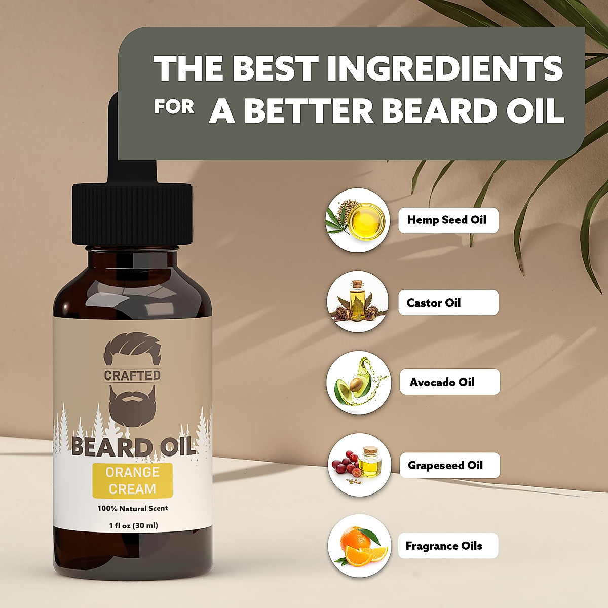 Beard Oil by Crafted Beards - Beard Oil Conditioner - Leave Your Beard Feeling Amazing - All Natural Ingredients - No Residue - Mustache Oil - 1oz - Made in the USA (Orange Cream)