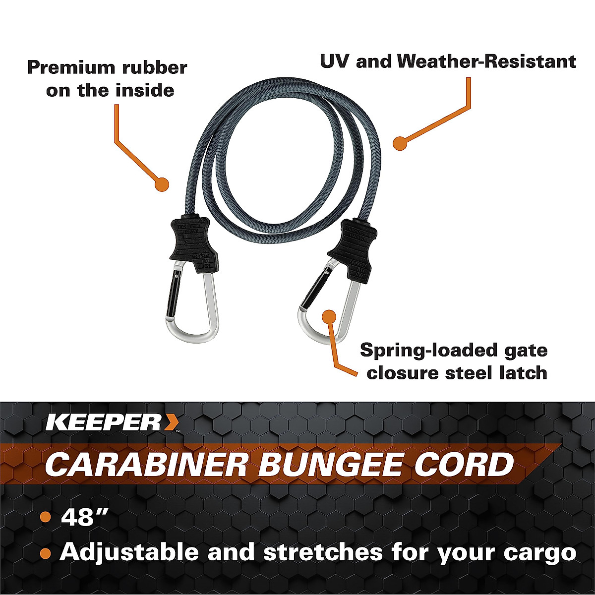 HAMPTON PROD Keeper - 48” Carabiner Bungee Cord - UV and Weather-Resistant