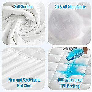 HYLEORY California King Size Waterproof Mattress Pad Protector, Breathable Quilted Mattress Cover Noiseless Waterproof Fitted Sheet Mattress Topper Upto 21" Deep Pocket, White