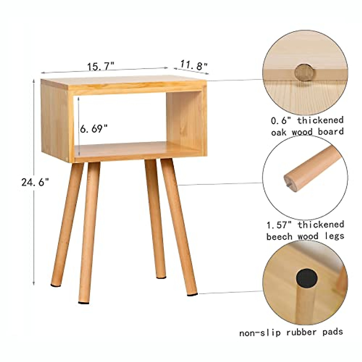 exilot Solid Wood Nightstand Mid-Century Modern Bedside Table Minimalist and Practical End Side Table, Natural Wood Color.