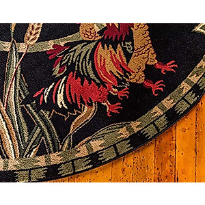 Unique Loom Barnyard Collection French Country Inspired Cottage Rooster Design Area Rug (5' 0 x 5' 0 Round, Black/Ivory)
