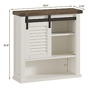 ChooChoo Bathroom Wall Cabinet, Medicine Cabinets for Bathroom with Sliding Barn Door, Decorative Farmhouse Wall Cabinet with Adjustable Shelves Space Saver, Farmhouse White