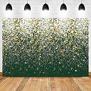 Mocsicka Green and Gold Glitter Backdrop Golden Bokeh Sequin Spots for Wedding Decorations Birthday Party Photo Backdrops Christmas New Year Family Picture Party Photography Background (Green, 7x5ft)