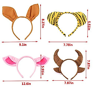 12 Pcs Zoo Animals Ears Headband Jungle Safari Animals Hairbands Plush Cartoon Headbands Elephant Lion Giraffe Tiger Zebra Leopard Cow Pig Ears Cosplay Hair Hoop for Birthday Halloween Costume Party