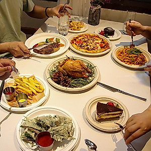 JOYFULOCEAN Paper Plates 7 inch 125 Pieces, 100% Compostable Disposable Paper Plates, Heavy-Duty Natural Biodegradable Eco-Friendly Sugarcane Fibers Party Plates(White)[PFAS-Free][BPI Certified]