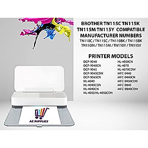 AZ Remanufactured Toner Cartridge Set Replacement for Brother TN115 Set use in DCP-9040 DCP-9040CN DCP-9045 DCP-9045CDN DCP-9045CN HL-4040 HL-4040CDN (Black, Cyan, Yellow, Magenta, 4-Pack)