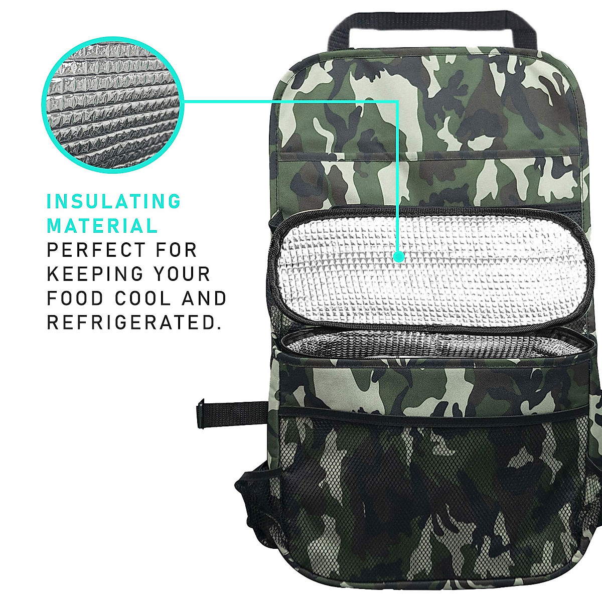 FH Group Multi-Pocket Camo Print Seat Back Organizer with Cooler - Backseat Organizer for Kids-Universal