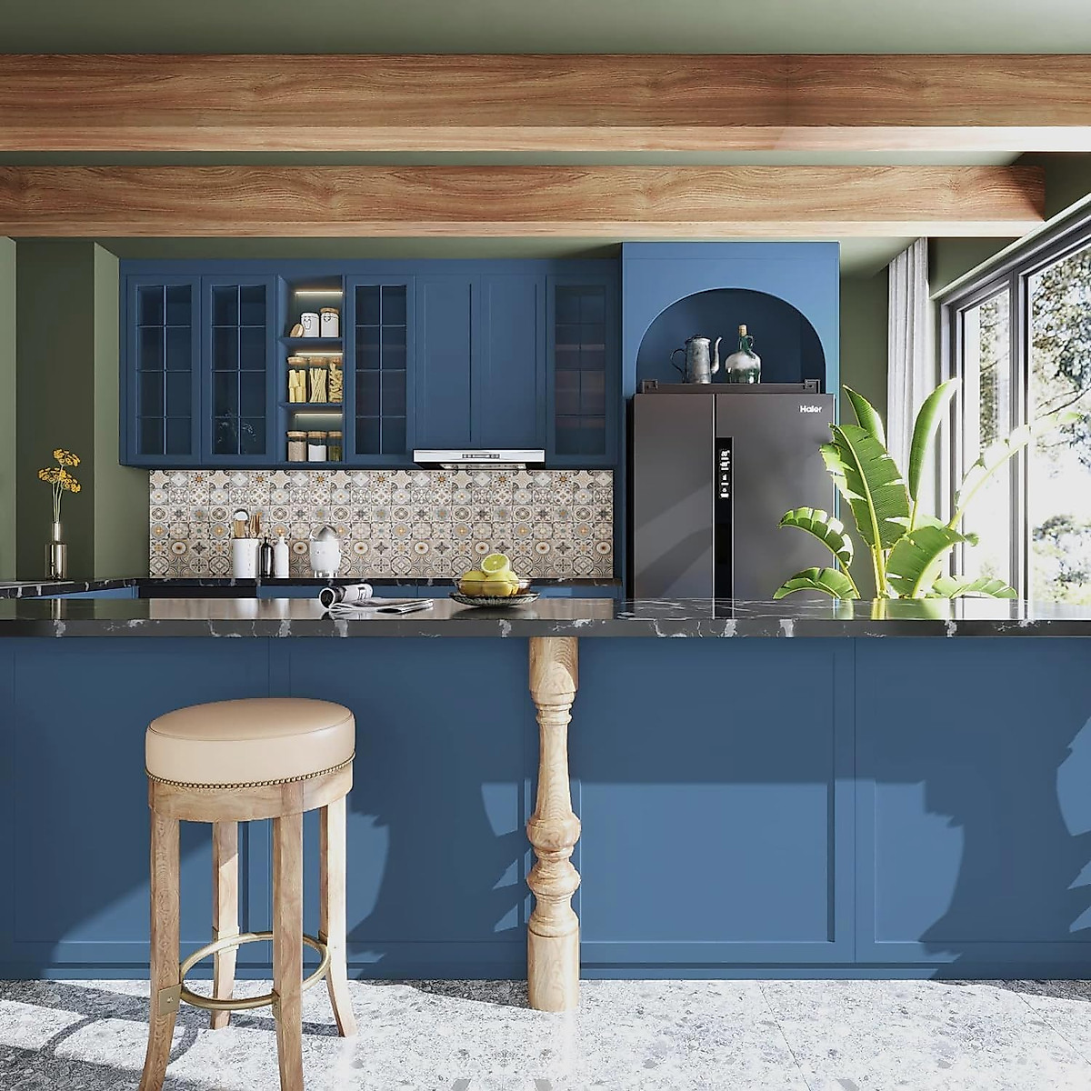 VIOPVERY Blue Wallpaper Peel and Stick 15.7"x393" Solid Blue Wall Paper Pull and Stick Contact Paper for Cabinets Waterproof Self-Adhesive Wall Covering for Bedroom Countertop Desk Decor