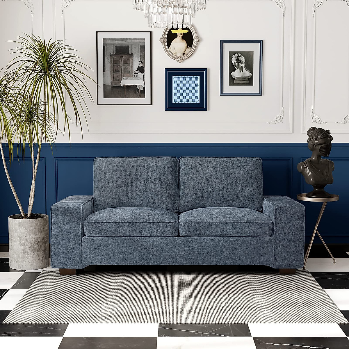 Luffield Chenille Loveseat Couch -71.3" Modern Design Sofa for Livingroom Clearance with Solid Wood, Metal Frame, Durable，Removable Back Cushion and Seat Cushion, Easy Cleaning(Blue)