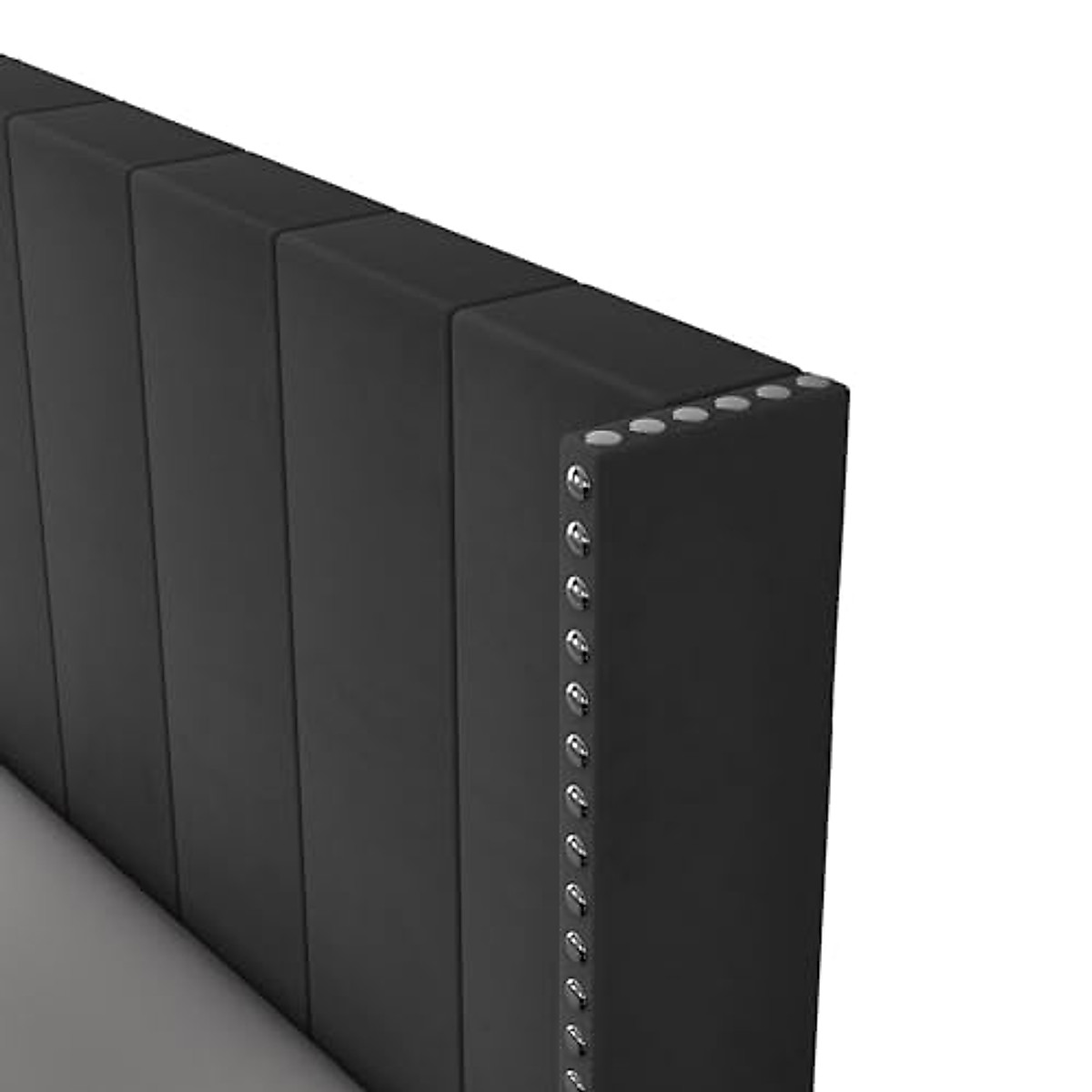 Queen Size Velvet Upholstered Platform Bed Frame with Vertical Channel Tufted Headboard, Soft Velvet Platform Bed with Solid Wood Slat Support for Bedroom Boys Girls Adults Teens, Noise Free, Black