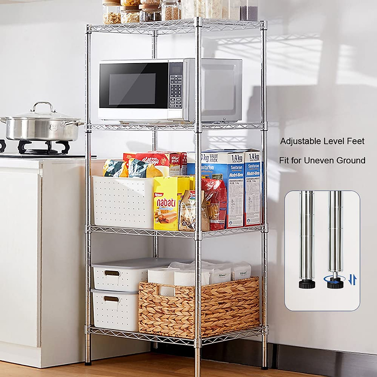 4 Tier Wire Shelving Unit, Height Adjustable Wire Shelves with 1200 LBS Capacity, NSF Metal Wire Rack Shelving for Laundry, Kitchen, Pantry, Closet (18" D x 29.5" W x 59" H, Chrome)