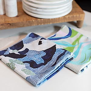 Winslow & Brody | Microfiber Kitchen Towels 2-Pack | Soft and Compact Dish Towels | Super Absorbent Yet Quick-Drying Waffle Weave | Green & Blue Abstract