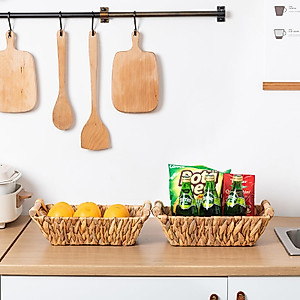 OEHID Small Wicker Baskets for Organizing, Water Hyacinth Wicker Baskets, Wicker Storage Basket, Pantry Baskets with Handle for Toilet Tank Paper Basket, 4 Pack