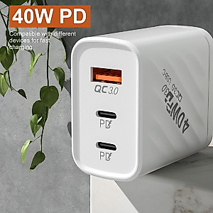 2 Pack 40W USB C Wall Charger, Dual Port PD+QC 3.0 Power Adapter, Fast Plug Charging Block for iPhone 11/12/13/14/15 Plus Pro Max,Samsung Galaxy S23/S22/S21 Android Phone