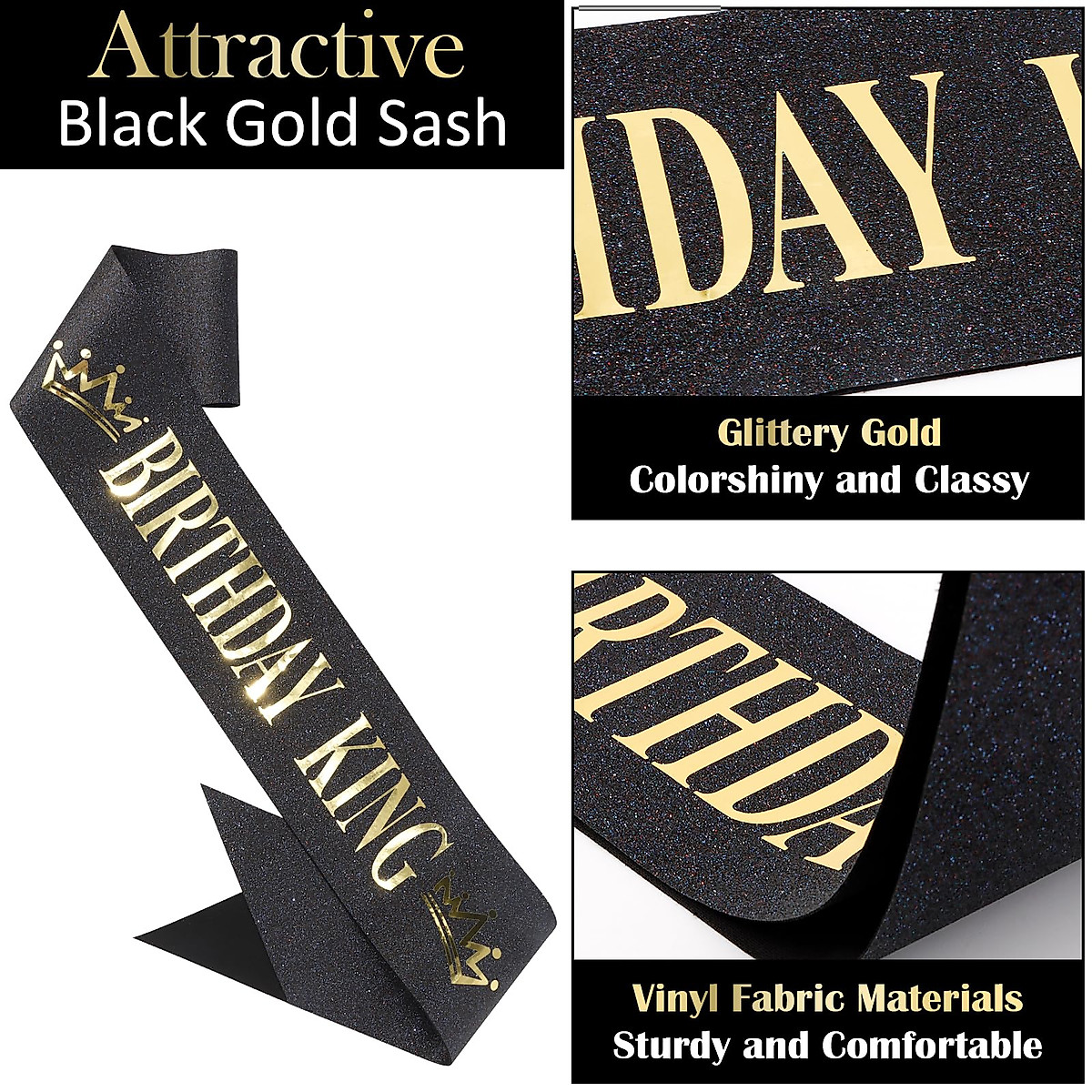 TOBATOBA Birthday Crown and Sash, Party Prom Decorations for Men