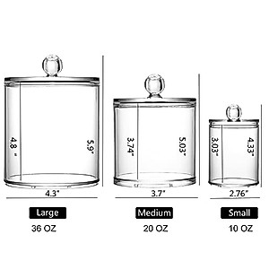 MYITYARD Plastic Apothecary Jars with lid Set, 3 Pack Clear Qtip Holder Dispenser Bathroom Organizer Canisters for Cotton Swab Floss Makeup Sponges