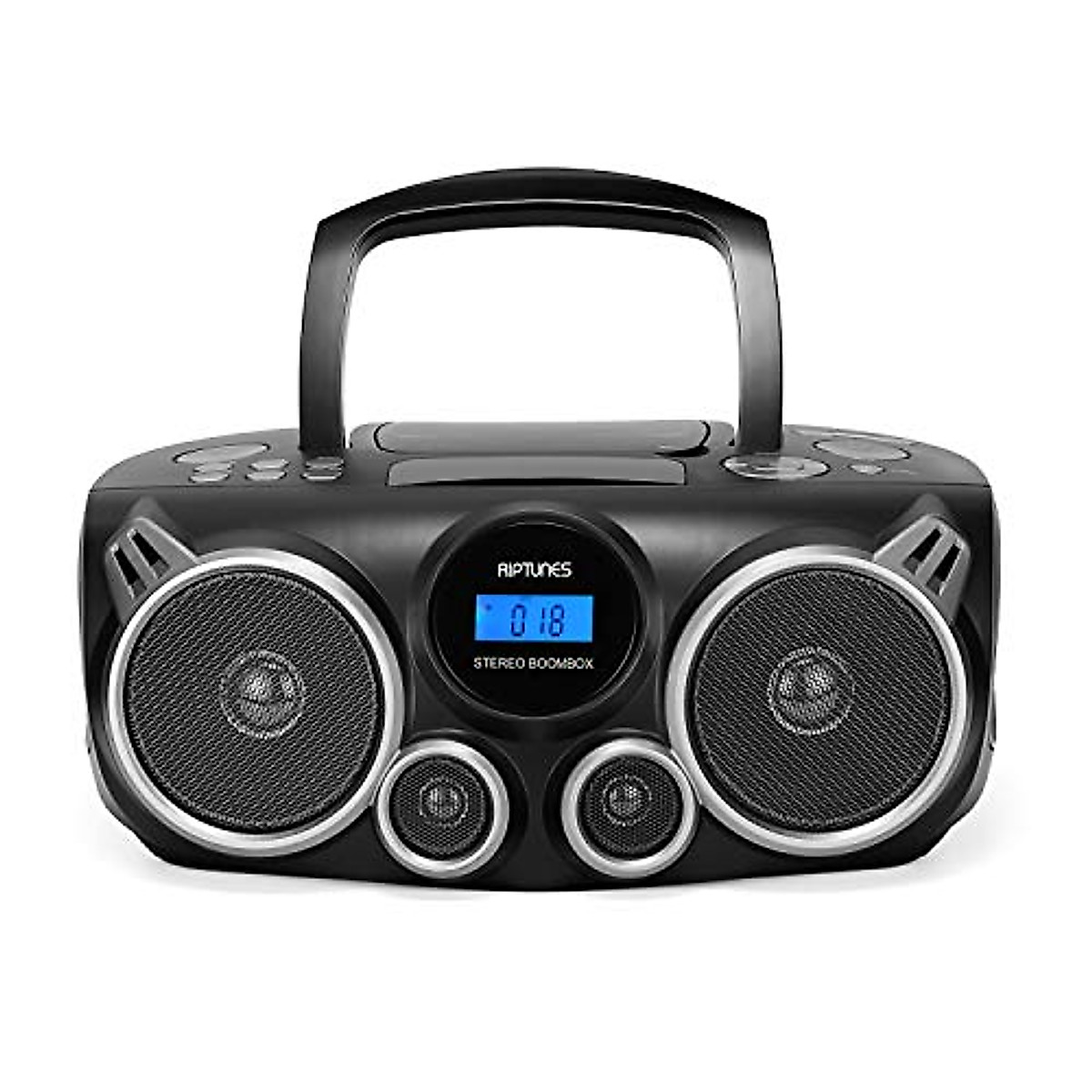 RIPTUNES Portable CD Player Bluetooth Stereo Sound System Digital AM FM Radio, MP3 CD Boombox USB SD PALYBACK with Enhanced Bass, Aux in, Headphone Jack, CD-R/CD-RW Compatible LCD CLOCK Display, Black