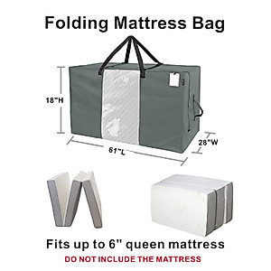 HYPER VENTURE Folding Mattress Storage Bag - Durable Carry Case Fits for Tri-Fold Up to 6 inches Queen Mattress, Grey