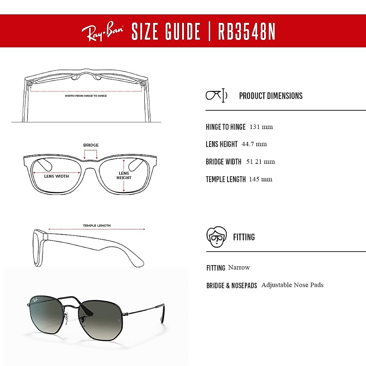 Ray-Ban RB3548N Hexagonal 002/58 51M Black/Green Polarized Sunglasses For Men For Women + BUNDLE with Designer iWear Eyewear Kit