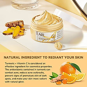 ANAI RUI Turmeric Vitamin C Face Mask for Dark Spots, Kaolin Clay Mask with Vitamin C E and Aloe, Skin Care Turmeric Clay Mask for Acne & Refineing Pores, Smooth & Radiant Skin, 4.23 OZ