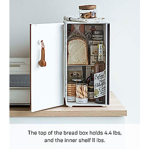 YAMAZAKI Home Tosca Bread Box Keeper Holder Container, Metal Bread Holder Saver, Slim Space Saving Counter Storage - Vertical - Steel + Wood,White