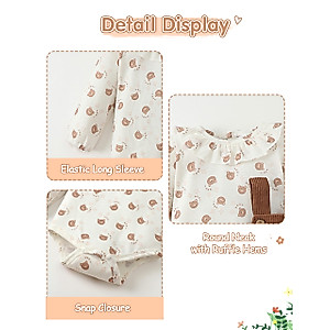 YENTAKE Newborn Baby Girl Dresses Clothes Long Sleeve Ruffle Romper Infant Suspender Skirt Set Baby Overall Fall Outfits (Brown, 12-18M)