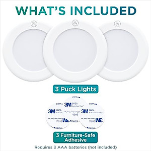 Brilliant Evolution Wireless LED Puck Light 3 Pack, Under Cabinet Lighting, Closet Lights, Kitchen Sink/Shelf Lights, Battery Powered, Stick On Push/Tap Lights - Under Cabinet Lights Wireless