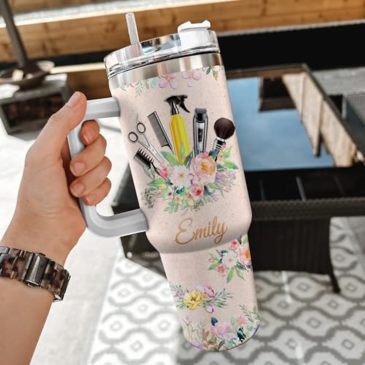 Hyturtle Personalized HairStylist Tumbler Gift For HairStylists Christian God Says You Are Cup With Name 40oz Tumbler with Handle&Straw Lid Hairdressing Hairdresser Coffee Cup Flower Print Cosmetology