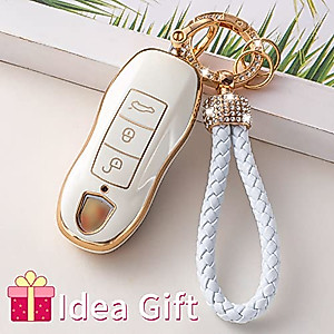 Gematay for Porsche Key Fob Cover with Keychain Lanyard, Key Fob Protector Shell Compatible with Porsche Boxster Cayenne Panamera Cayman Macan Carrera 911 991 Keyless Entry Smart Key Case