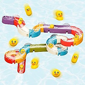 Tiyol Duck Slide Bath Toys, Wall Track Building Set for Kids Ages 4-8, Fun DIY Kit Birthday Gift for Toddler Boys & Girls (34 Pcs)