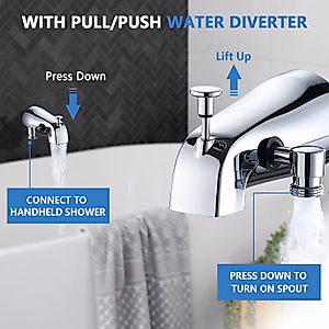 Sperwoesy All Metal Tub Spout with Diverter Chrome, Fits 1/2” or 3/4" Threaded Pipes, Bathtub Faucet with Shower Diverter for Convenient Water Control