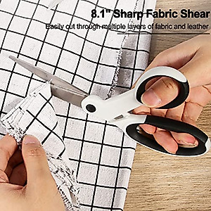 Premium Tailor Sewing Scissors Bundle, 8.1" Heavy Duty Sharp Fabric Scissors, 5.1"/4" Detail Embroidery Scissors, 5" Thread Snips with Comfort Grip (Grayish White)