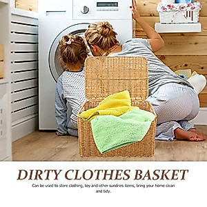 Happyyami Woven Storage Bin with Lid Poly-wicker Storage Basket Rectangular Household Basket Box Organizer for Shelf Wardrobe Home Organizing