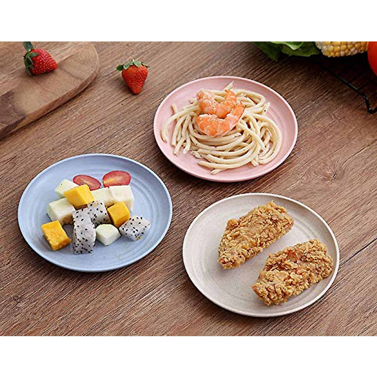 JUCOXO Small Plate Wheat Straw Plates - 5 Pack 5.9" Unbreakable Microwave Safe Plates, Reusable Plastic Plates for Snack Appetizer
