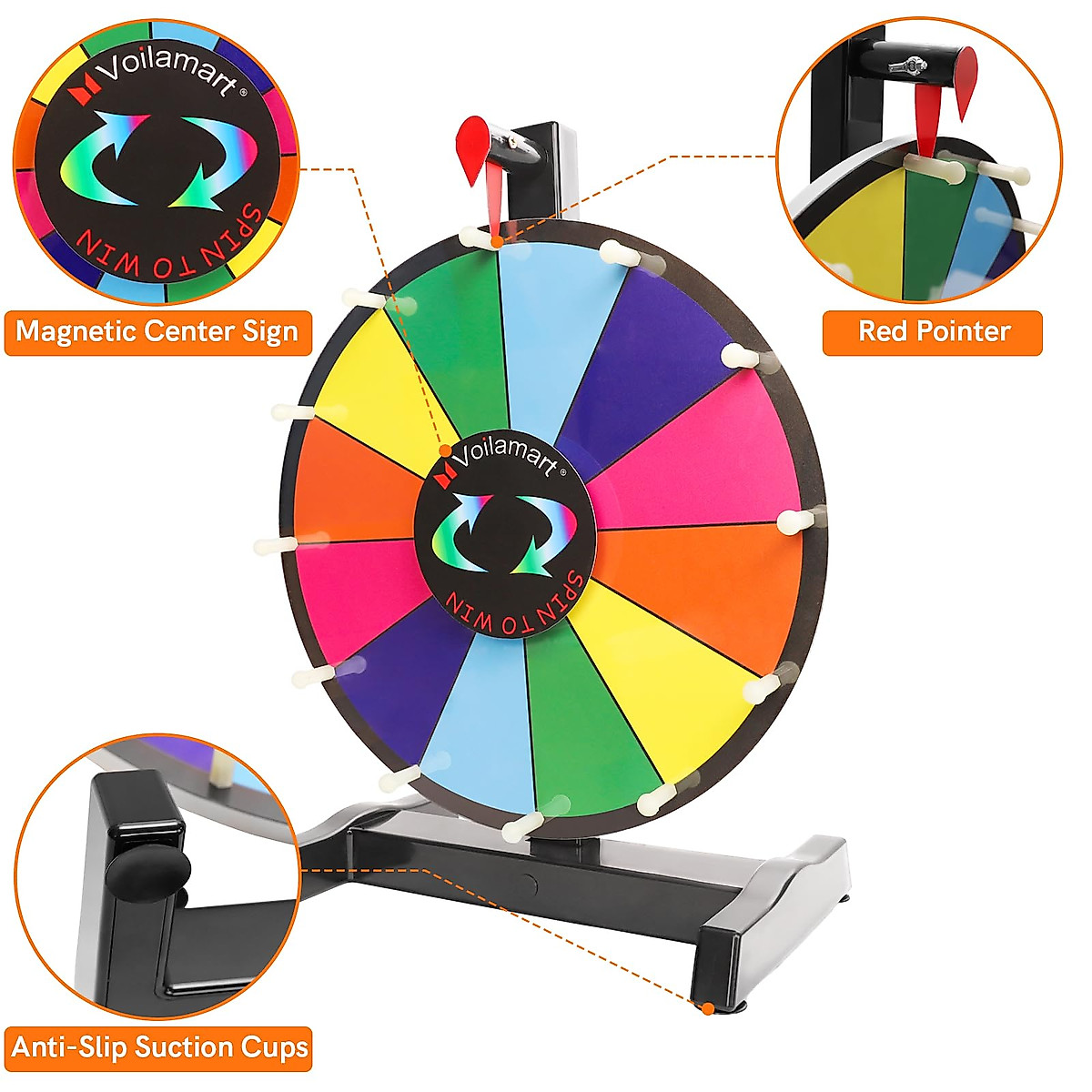 Voilamart 12" Tabletop Spinning Prize Wheel 12 Slots with Durable Plastic Base, Dry Erase, 2 Pointer, for Fortune Spin Game in Party Pub Trade Show Carnival