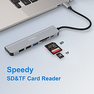 JESWO USB C Hub/Adapter, 7 in 1 with 4K HDMI Output, USB 3.0, 2 USB-A, SD/TF Card Reader, 100W PD, USB C Dongle for MacBook Pro/Air, Dell XPS More Type C Devices