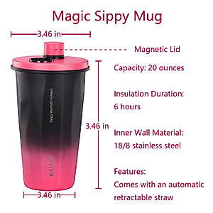 Reginsnow 20oz Insulated Coffee Mug with Lid, Double Wall Stainless Steel Vacuum Insulated Tumbler Cup, Travel Coffee Cup Thermal Cup for Home and Office, Outdoor & Car - Black to Red