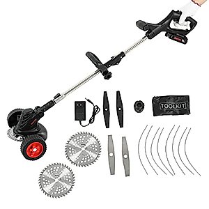 Cordless Weed Eater Battery Powered Black, 4-in-1 Electric Weed Eater 2.0 Ah Li-ion Battery, 3 Types Blades and 8 Lines for Garden and Yard Trimming by Shintyool