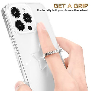 Clear Ring Holder Finger Stand Set of 2, Mavis's Diary Cute Bling Cell Phone Grip 360°Rotation Universal Luxury Crystal Metal Kickstand (Round & Star & Cat)