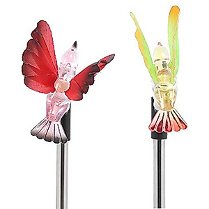 Yosoo123 2pcs/Set Solar Lawn Garden Decoration Bird Lights, LED Color-Changing Optical Fiber Hummingbird Ground Plug Ground Plug Lamp