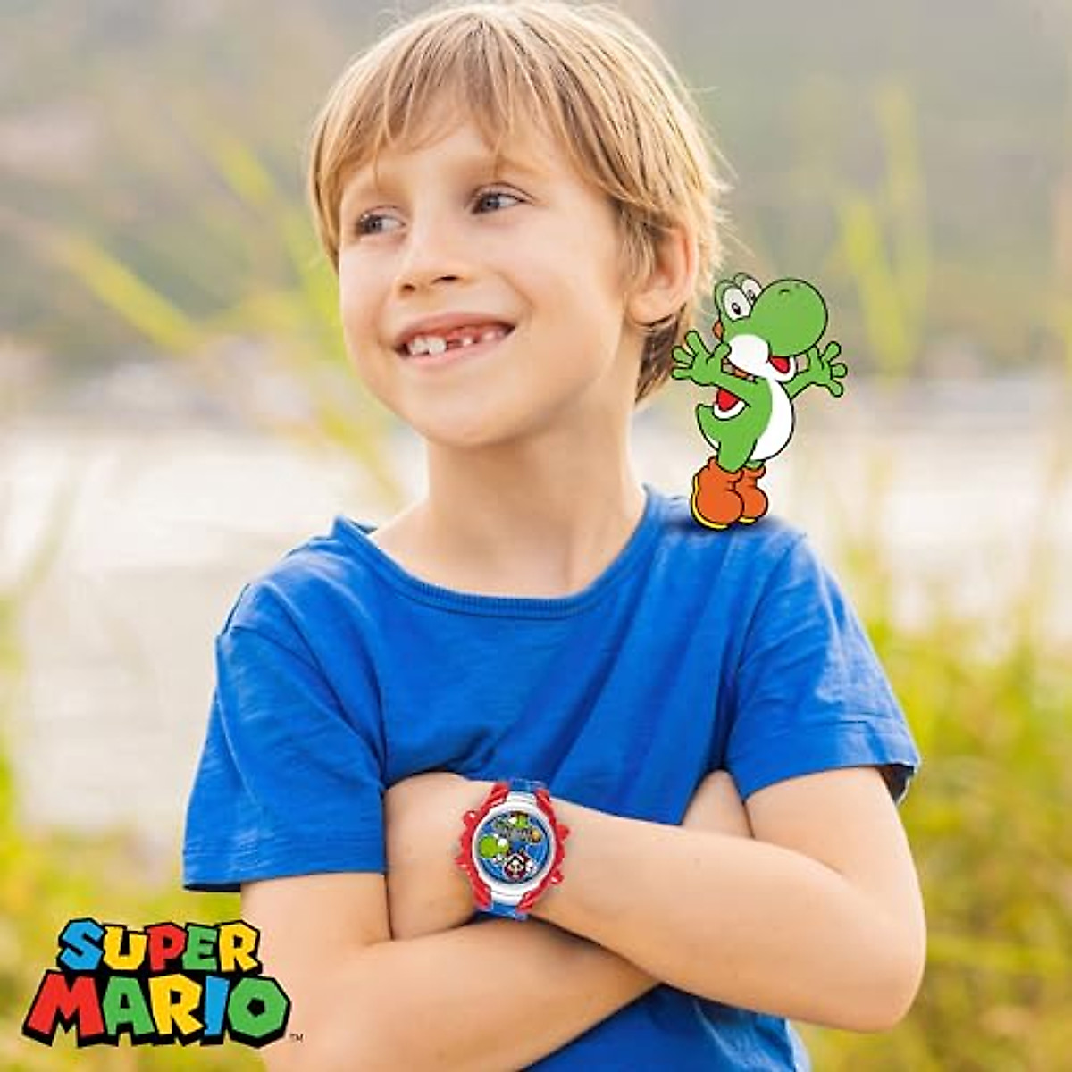 Accutime Super Mario Kids Digital Watch with Yoshi, LED Light Show, Soft Silicone Strap, Durable Kid-Friendly Design, Fun Time-Telling for Boys and Girls