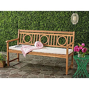 Safavieh PAT6736A Outdoor Collection Montclair 3 Seat Bench, Natural/Beige
