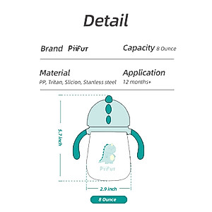 Piifur Baby Cup with Straw 12-18 months, Weighted ball Sippy cup for Toddlers with Handle, Water Bottle for Kids 8 Ounce (Green)