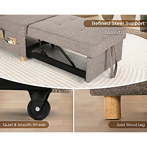 SEJOV Sleeper Sofa Chair Bed,4-in-1 Convertible Sofa Bed Chair with 6 Adjustable Backrest and Pillow, 3-Seat Pull Out Sleeper Chair Linen No Backrest for Bedroom Small Space Living Room, Grey Brown