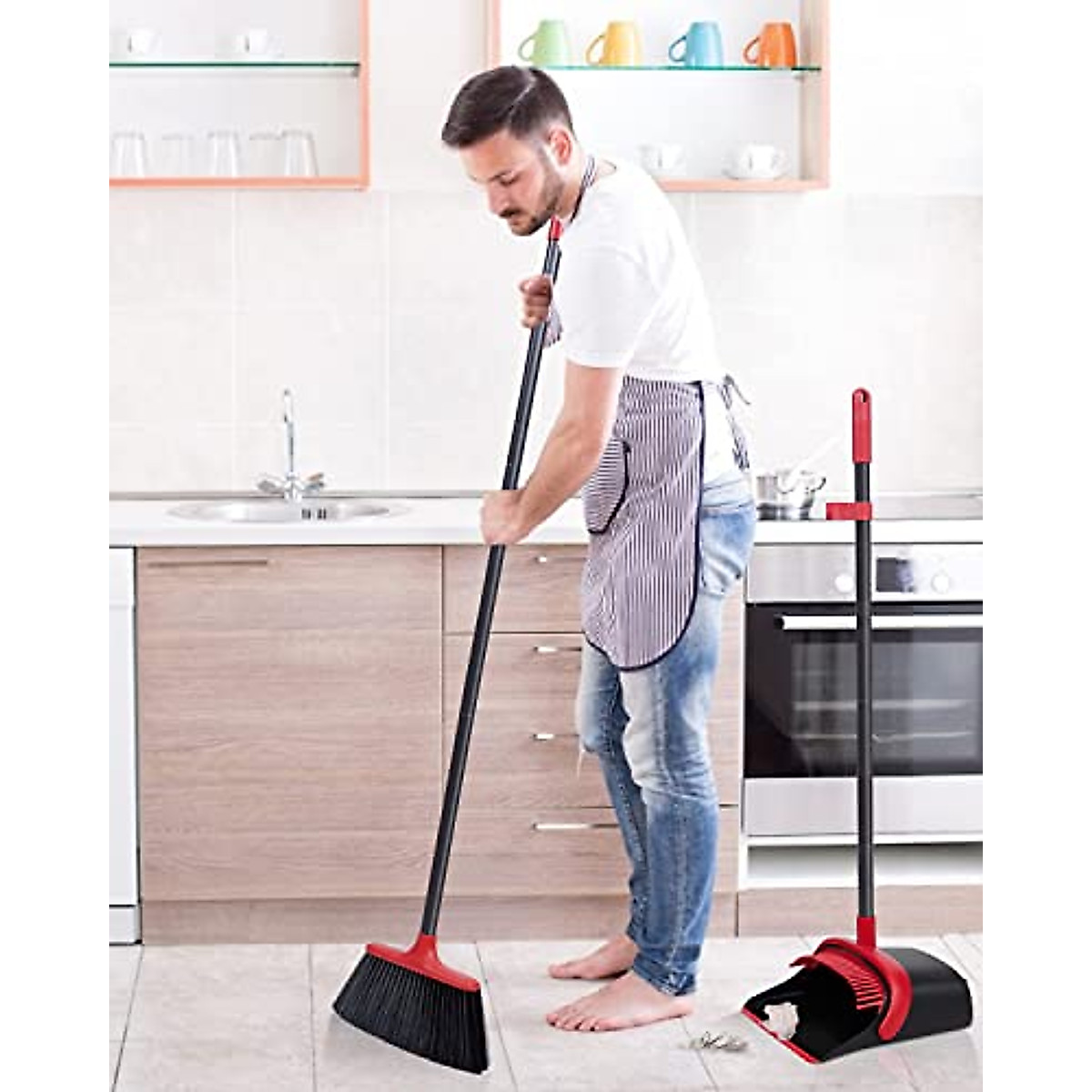 Broom and Dustpan Set, Broom and Dustpan, Broom and Dustpan Set for Home, Upgrade 52" Long Handle Broom with Stand Up Dustpan Combo Set for Office Home Kitchen Lobby Floor Use, Dust pan and Broom Set