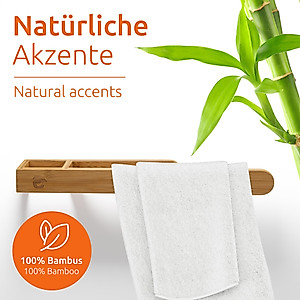 ECENCE Hand Towel Holder Bamboo Wood Adhesive Wall Mounted, Hand Towel Bar for Bathroom Guest Hand Towel Rack 15.16"