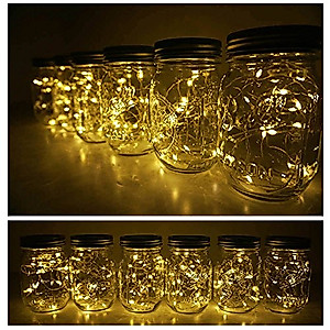 Decorman Solar Mason Jar Lights, 6 Pack Waterproof Fairy Star Firefly Lids String Lights with 6 Hangers for Patio Yard Garden Party Wedding Christmas(Jars Not Included)