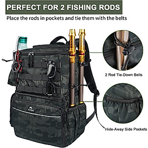 MATEIN Fishing Backpack Tackle Box, Water Resistant Fishing Storage Bag with Rod Holders & Cooler, Fishing Gear Gifts for Men