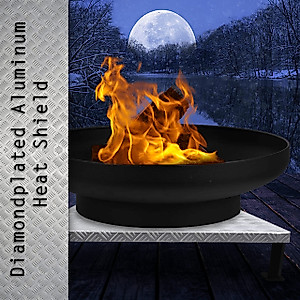FEBTECH Portable Fire Pit Deck Defender & Grass Guard Heat Shield 25" for an Outdoor Fire Pits, Diamond-Plated Aluminum with Steel Frame Underneath to Protect Composite Wooden Deck, Patio, and Camping