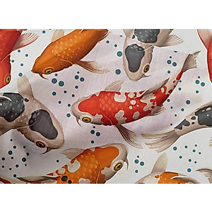 oneOone Cotton Poplin White Fabric Bubbles & Koi Fish Ocean Sewing Fabric by The Yard Printed DIY Clothing Sewing Supplies 42 Inch Wide